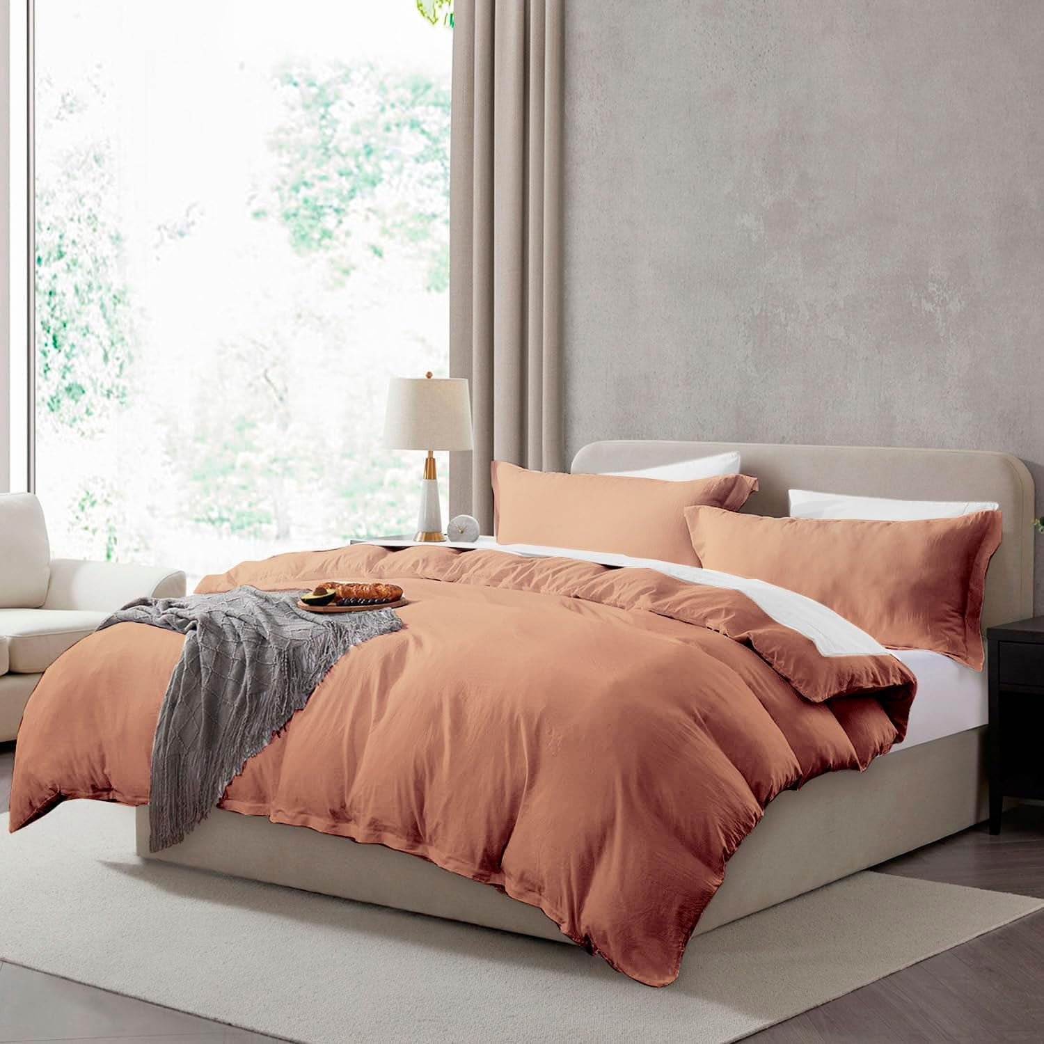 Queen Duvet Cover Set - Queen Soft Prewashed Rust Duvet Cover, 3 Piece ...