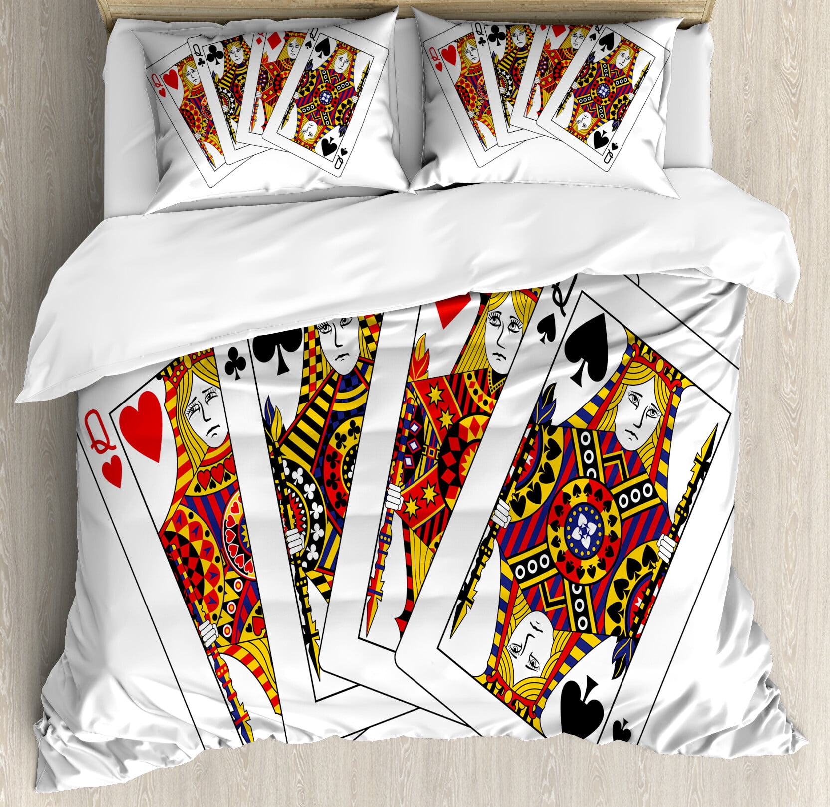 Queen Duvet Cover Set, Queens Poker Set Faces Hearts and Spades ...
