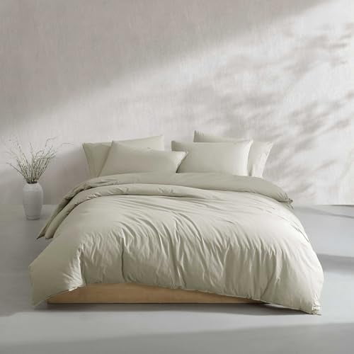 - Queen Duvet Cover Set, Relaxed Garment Washed Cotton Percale Bedding ...