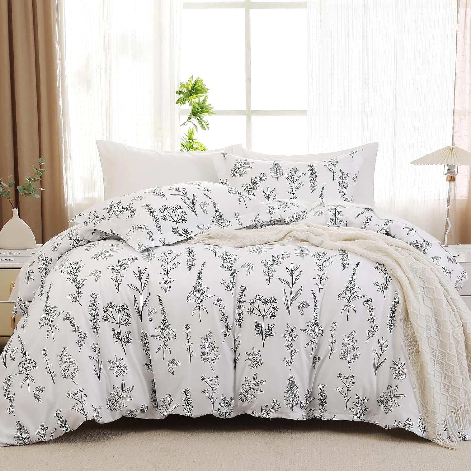 Queen Duvet Set, White Floral Soft s Queen Size, 3 Pieces Bedding Duvet ...