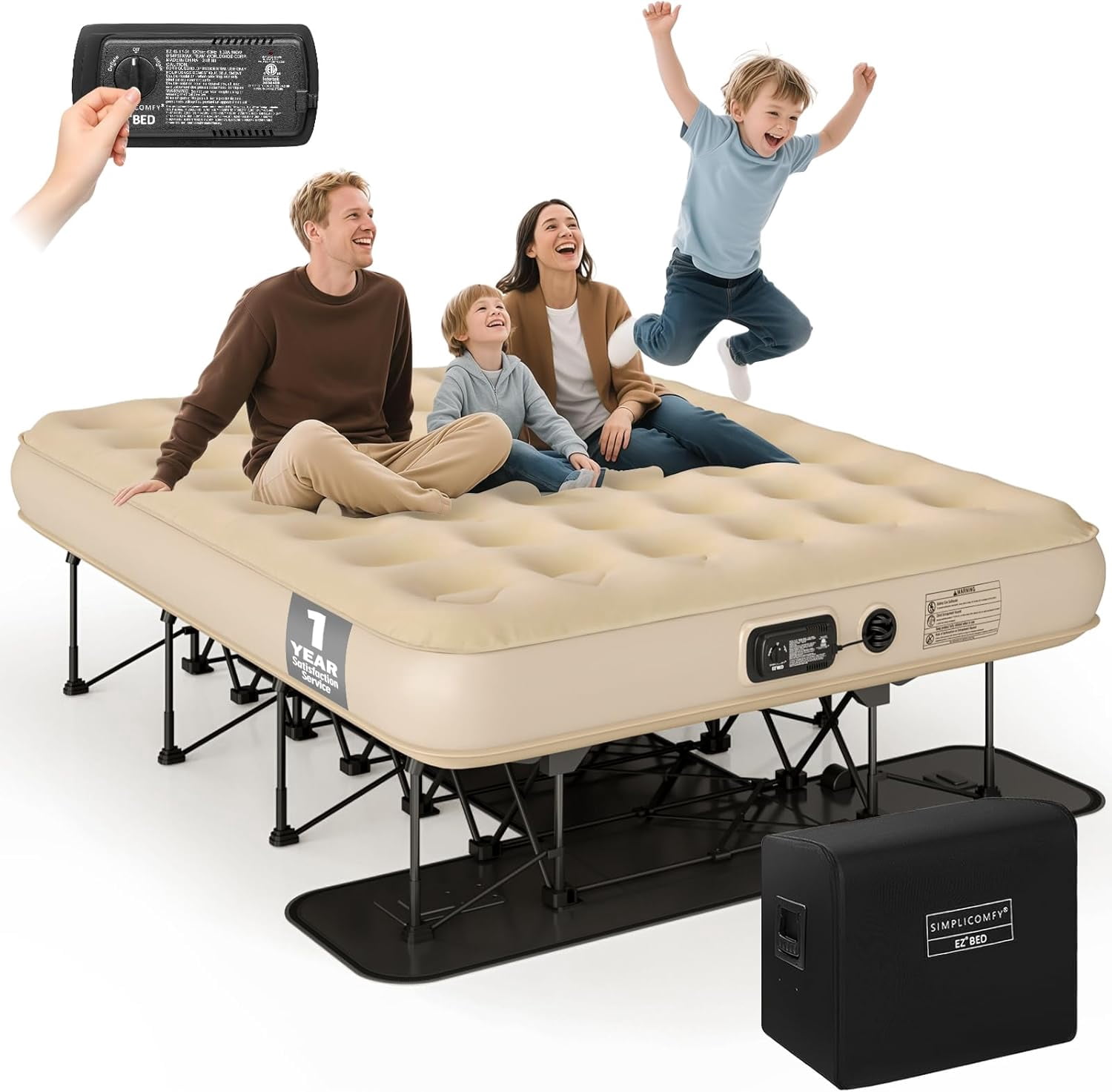 Queen EZ Bed Self-Inflating Air Mattress with Built-in Frame, Pump and ...