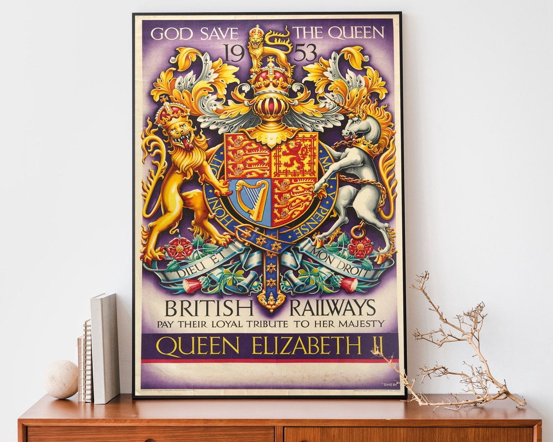 Queen Elizabeth Art Print, God Save The Queen Wall Art, Vintage Queen ...