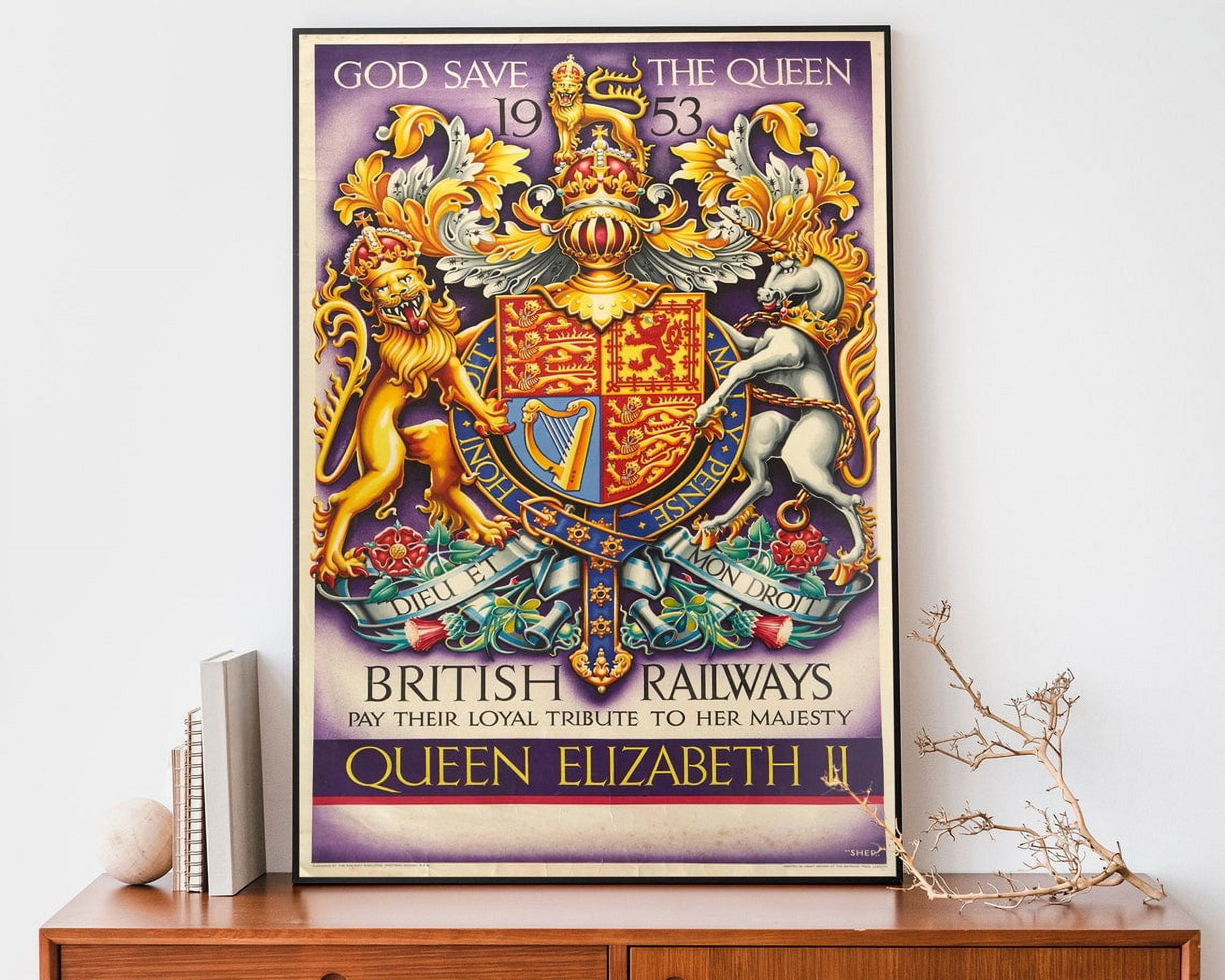 Queen Elizabeth Art Print, God Save The Queen Wall Art, Vintage Queen ...