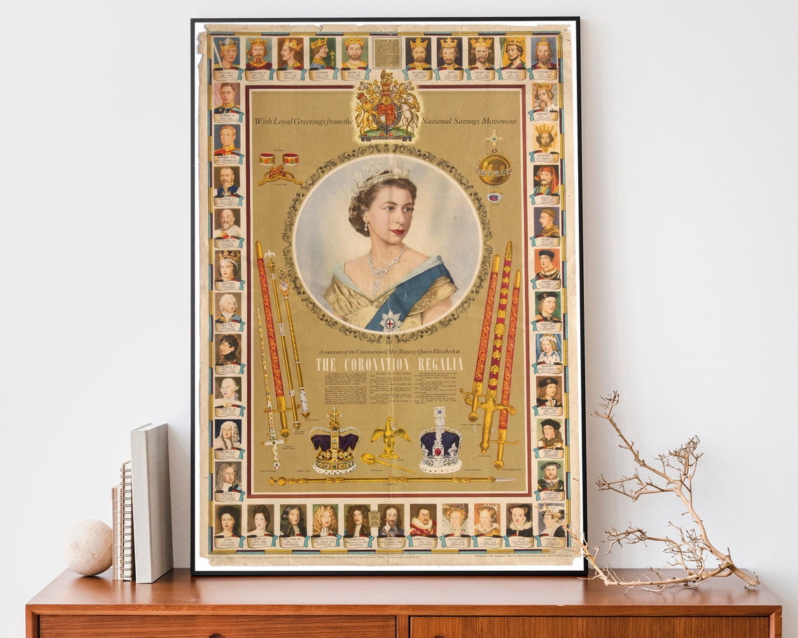 Queen Elizabeth Coronation Print, Vintage Queen Of England Poster, Hrh ...