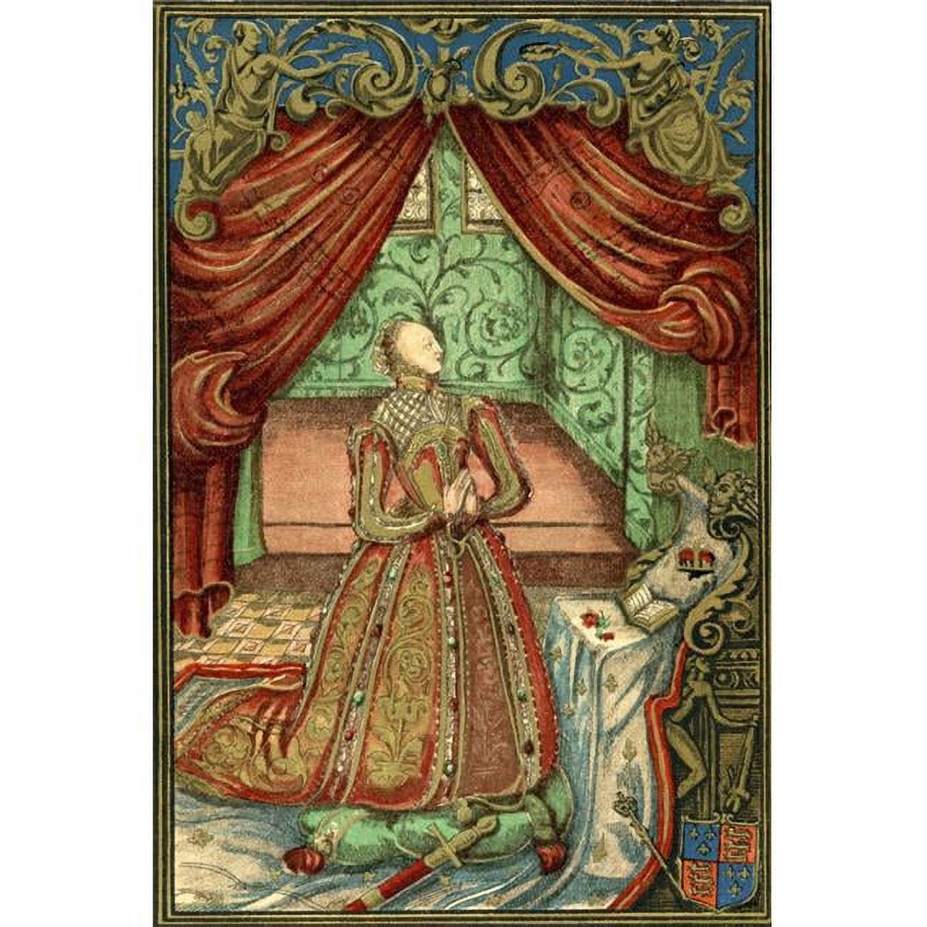 Queen Elizabeth I At Prayer After The Frontispiece to Christian Prayers ...