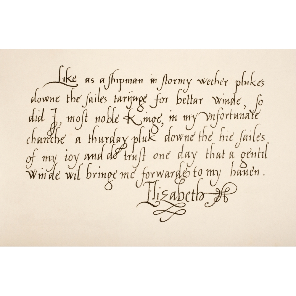 Queen Elizabeth I Of England 1533 - 1603. Hand Writing Sample. Poster ...