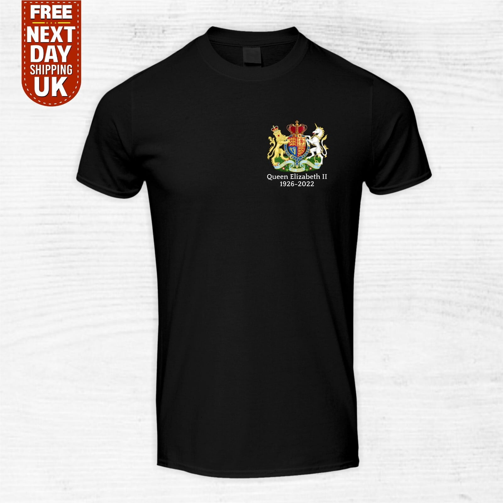 Queen Elizabeth II 1926 - 2022 TShirt POCKET Coat of Arms Mens Women ...