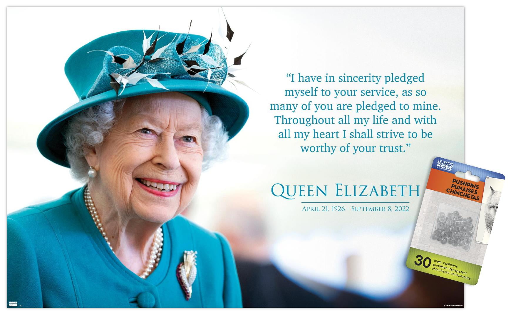 Queen Elizabeth II - Pledge Wall Poster with Push Pins, 14.725" x 22. ...