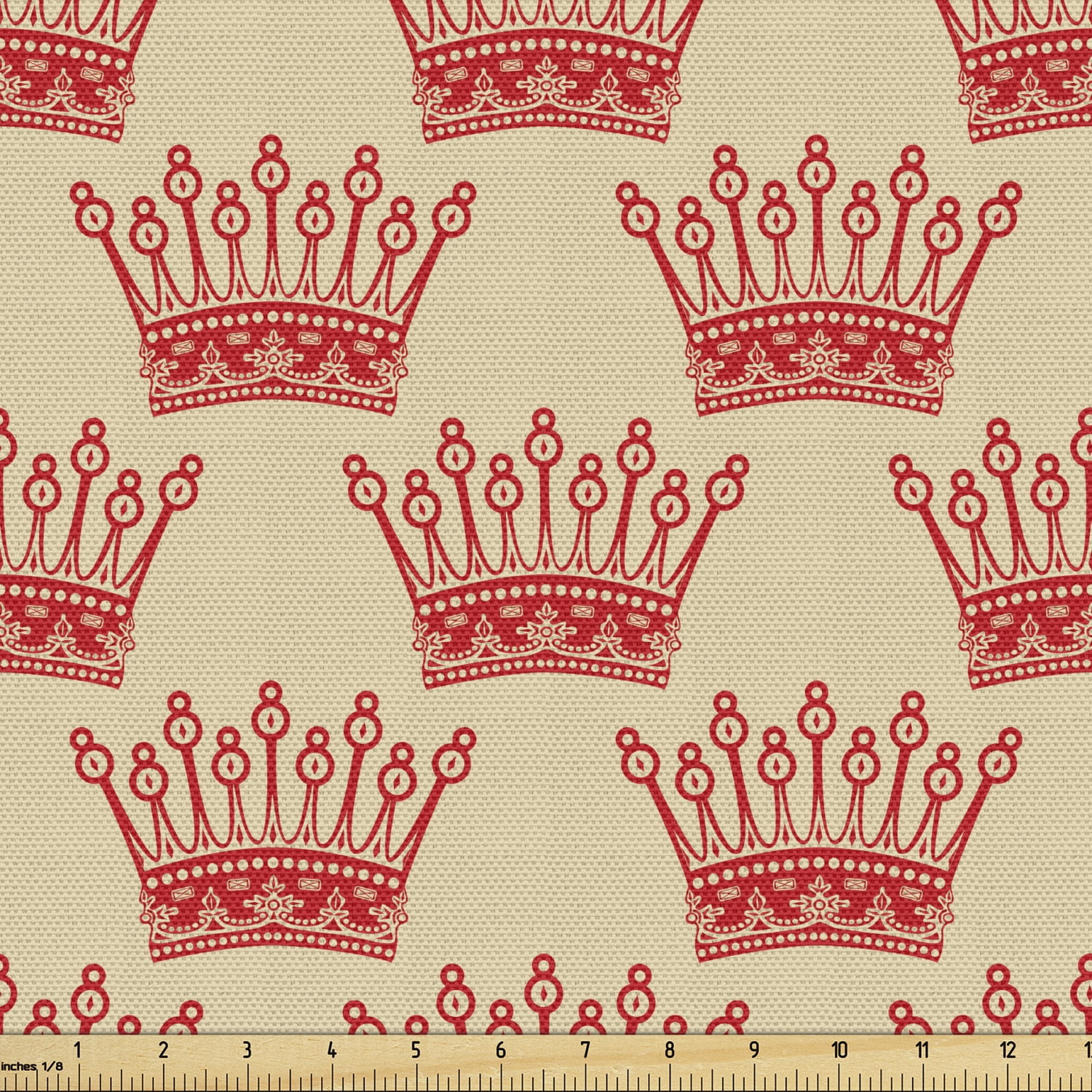 Ambesonne Queen Fabric by the Yard Upholstery, Vintage Red Crown ...