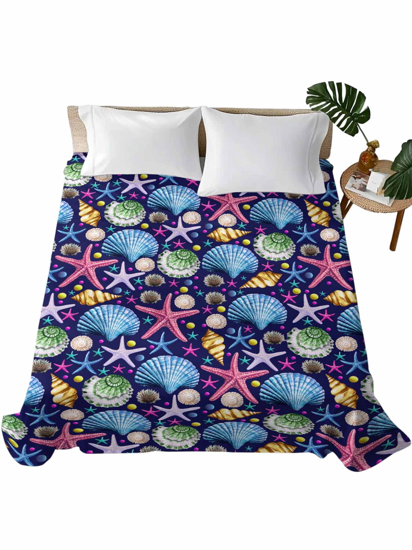 Queen Flat Sheet Blue Starfish Flat Sheets Only Soft Breathable ...