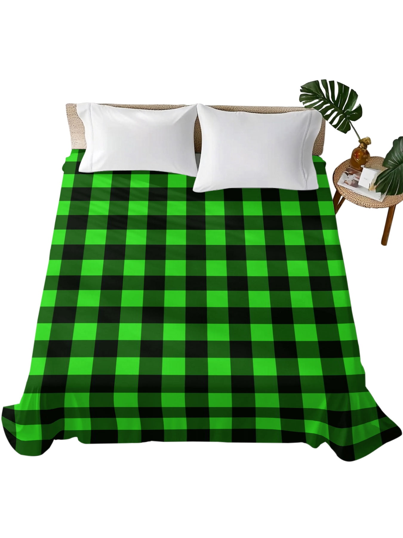 Queen Flat Sheet Green Buffalo Plaid Flat Sheets Only Soft Breathable ...