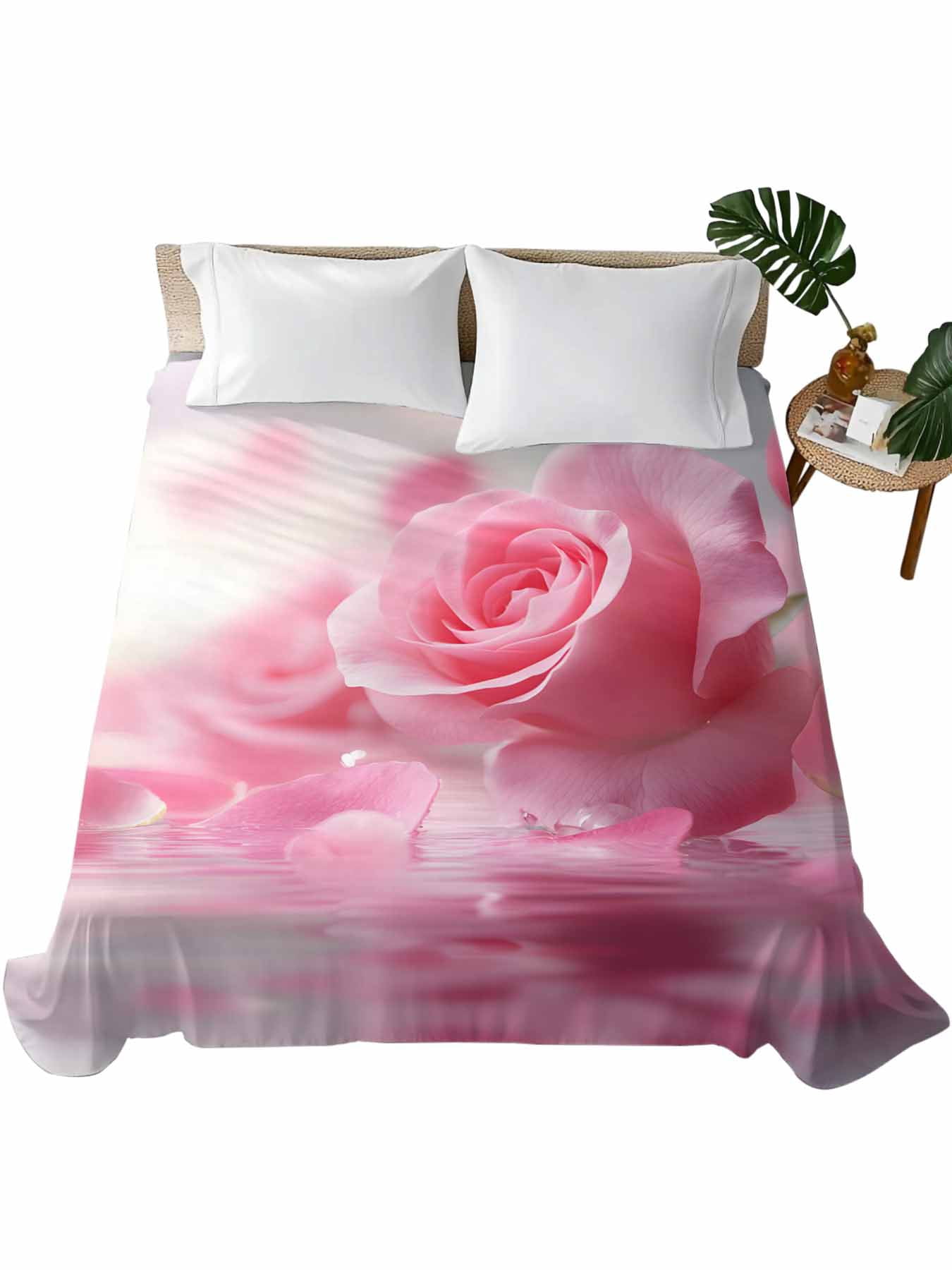 Queen Flat Sheet Pink Rose Flat Sheets Only Soft Breathable Microfiber ...
