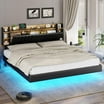LED Floating Bed Frame Queen Size with LED Lights and Charging Station ...