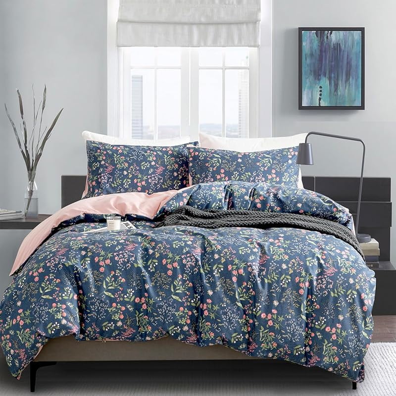 Queen Floral Comforter Set 3 Pieces Soft Cotton Bedding Comforter Set ...