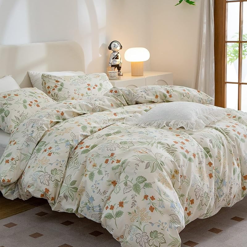 Queen Floral Comforter Set 3 Pieces Soft Cotton Bedding Comforter Set ...
