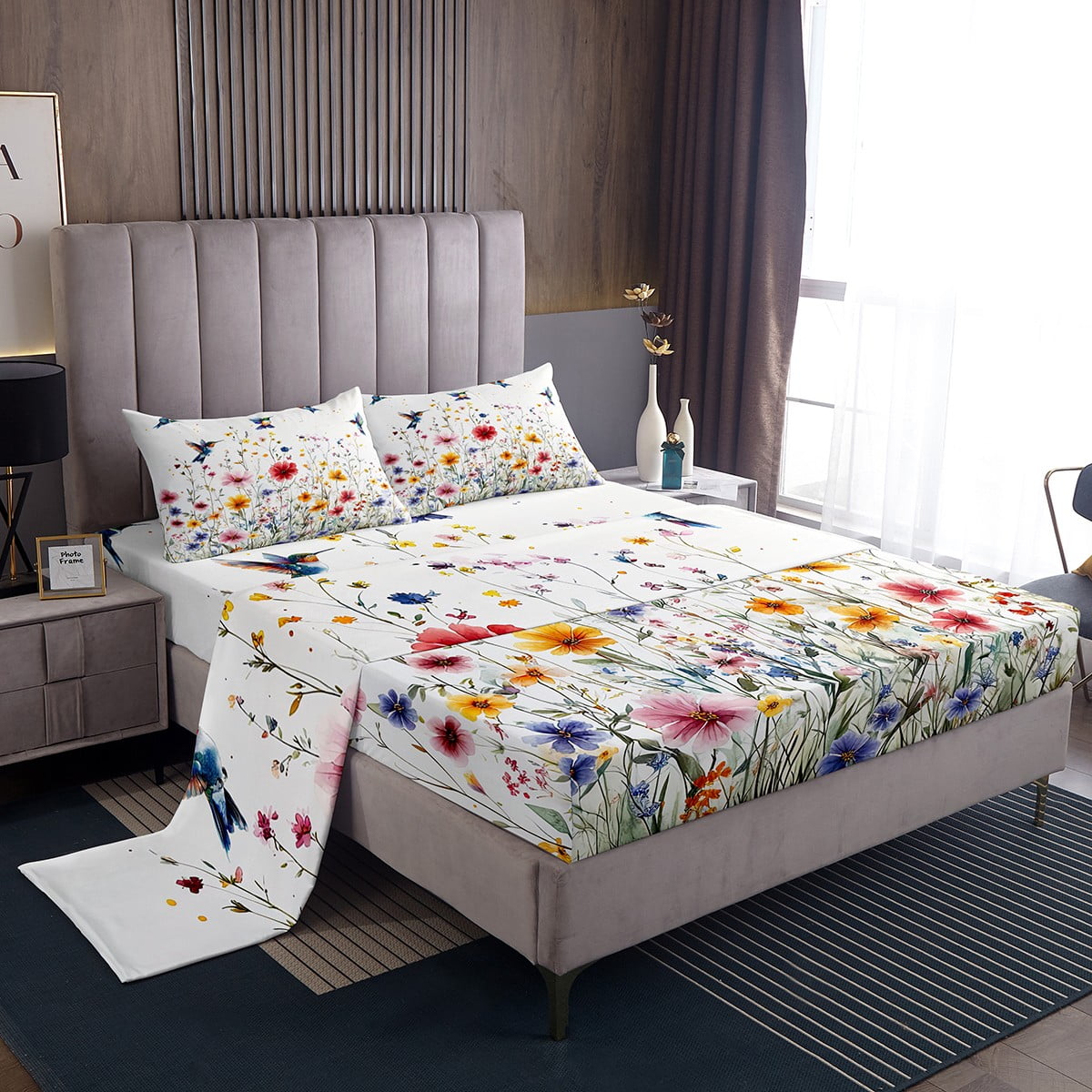 Queen Flower Bed Sheets Set,Wildlife Sheet Set,Hunmming Bird Sheets ...