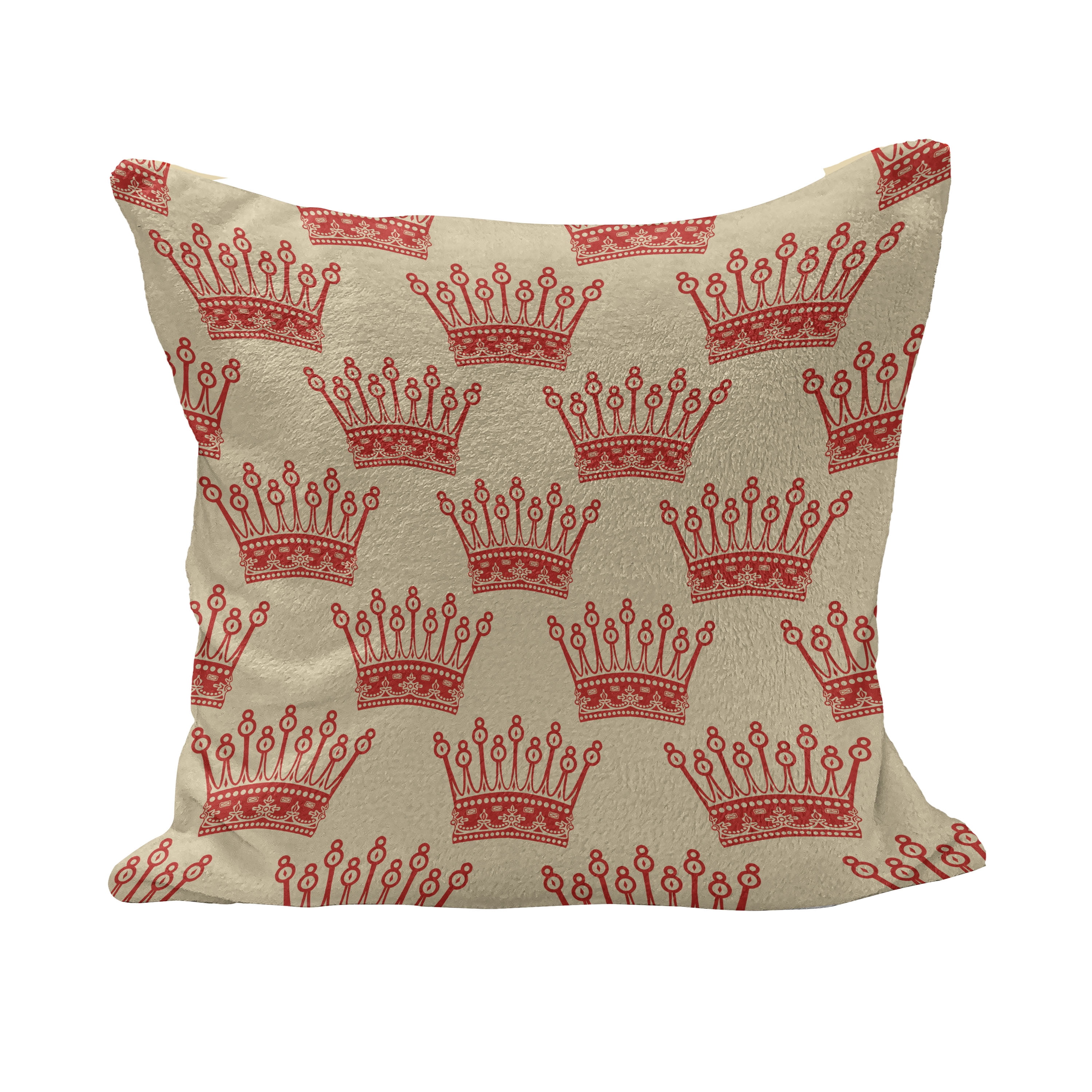 Queen Fluffy Throw Pillow Cushion Cover, Crowns Pattern Vintage Design ...