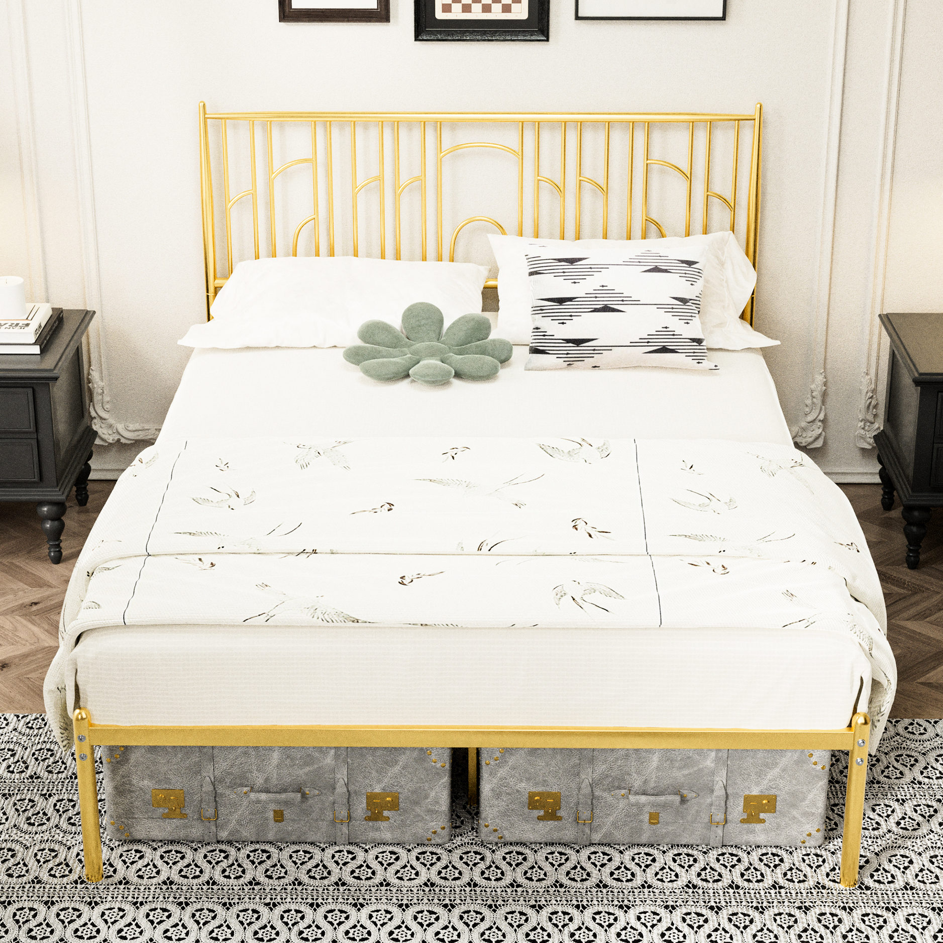 Queen Gold Bed Frame of Steel | Quiet Sleep, Stylish Look | Bedroom ...
