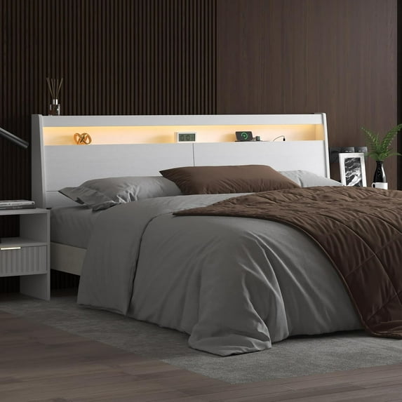 Queen Headboard Only Bed Backboard with Storage,Skirting Groove, Power ...