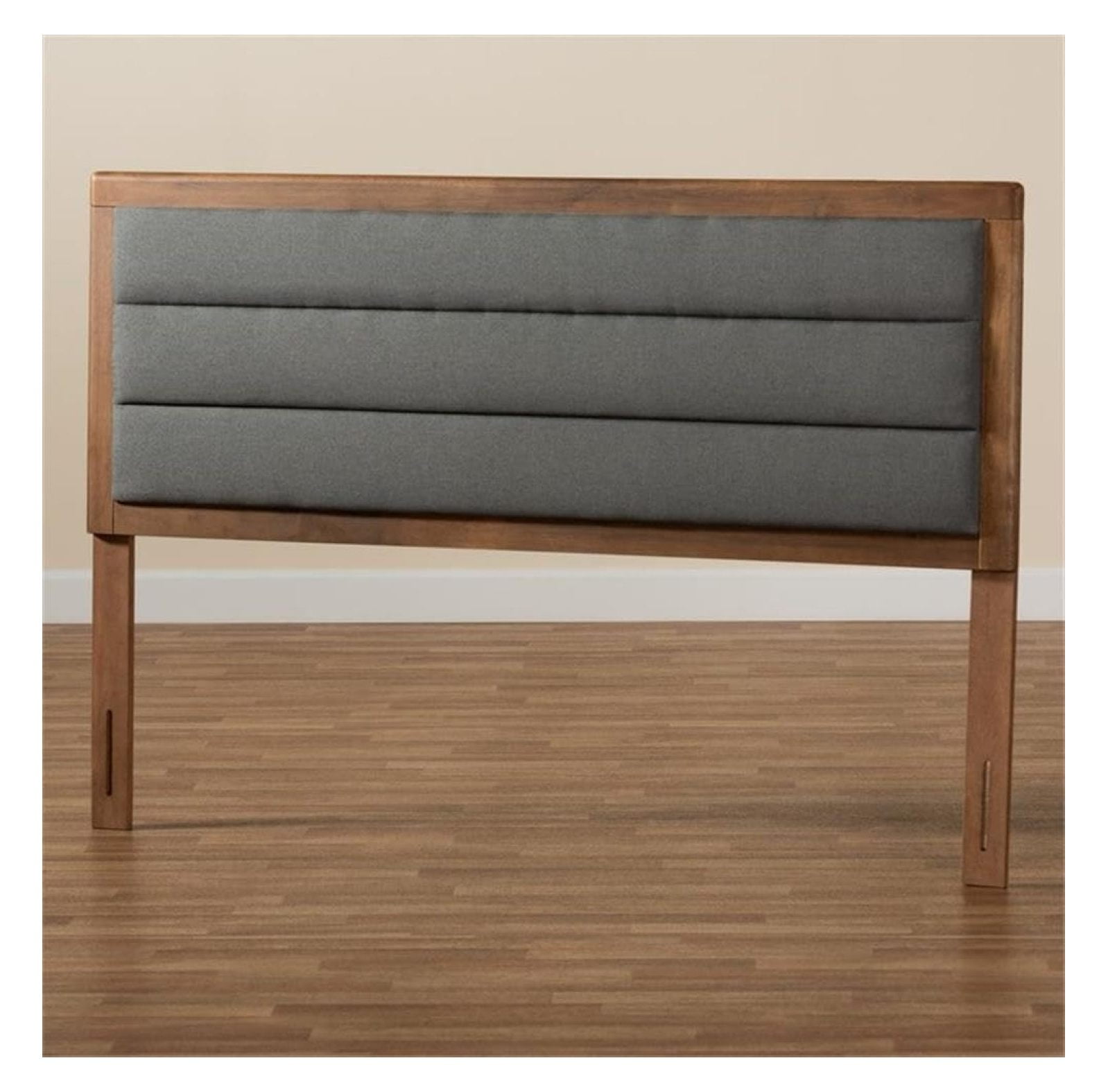 Queen Headboard, Dexter Fabric Upholstered Headboard - Dark Grey & Walnut Wood Finish, Modern ...