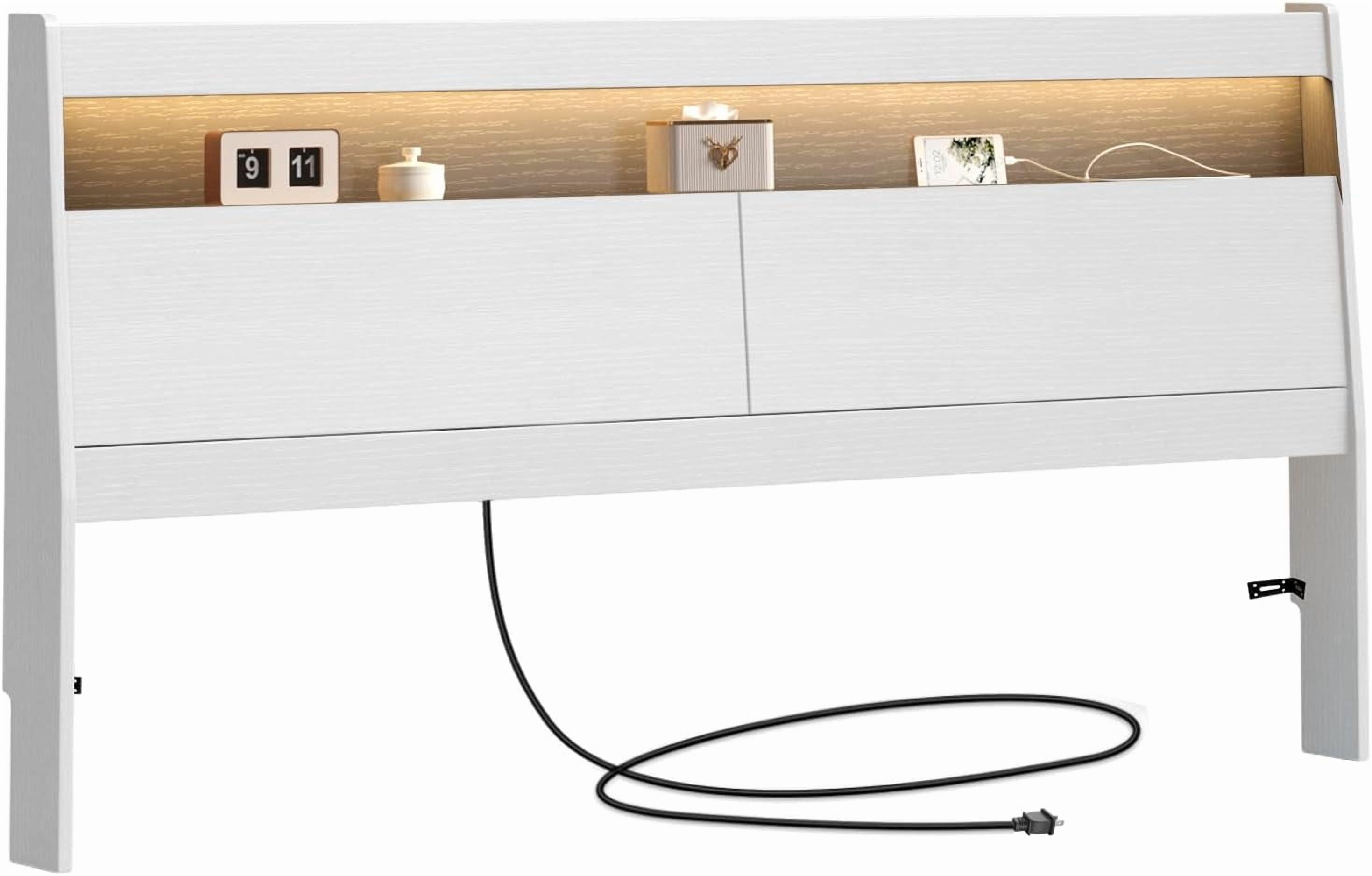 Queen Headboard Only Bed Backboard with Storage,Skirting Groove, Power ...