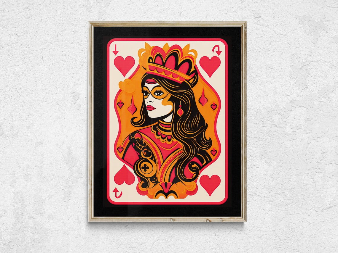 Queen Of Hearts, Playing Cards Print, Preppy Wall Art, Aesthetic Wall ...