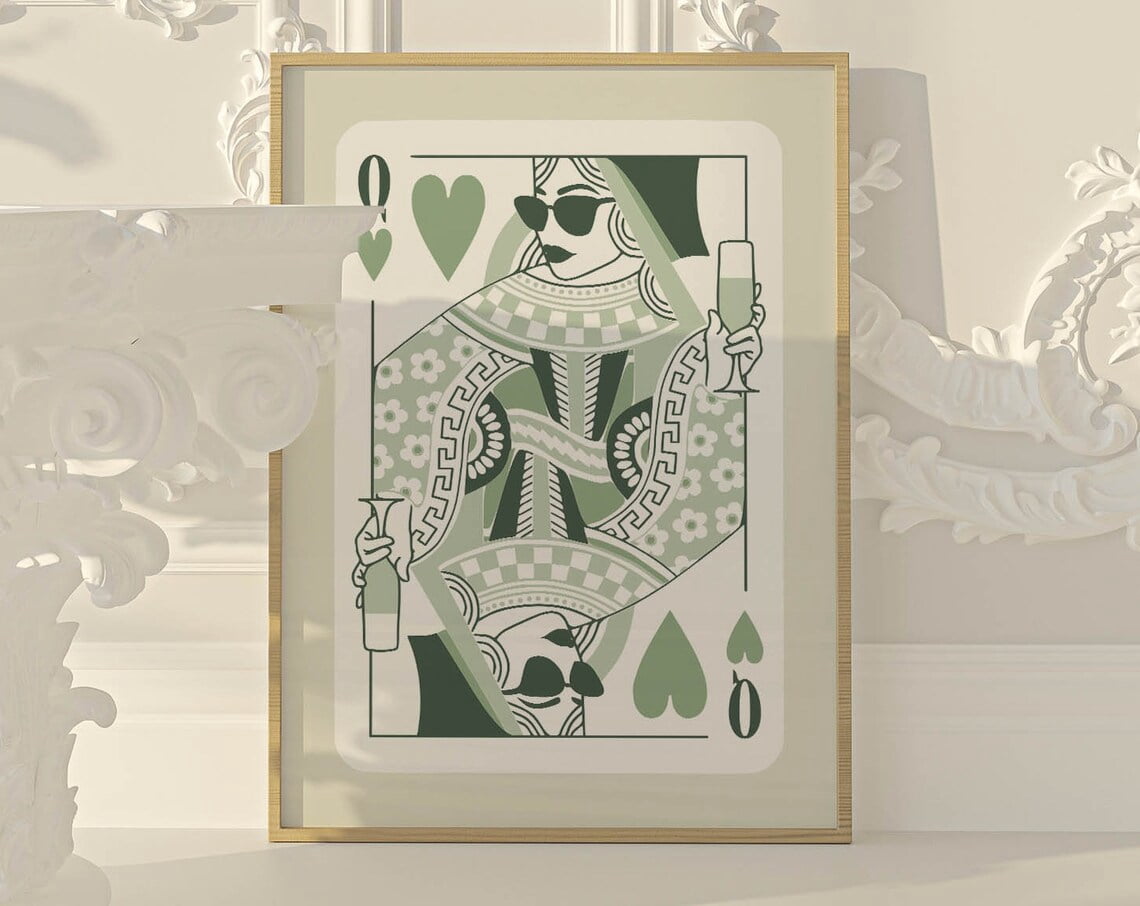 Queen Of Hearts Sage Green Wall Art Cool Room Decor Aesthetic, Trendy ...