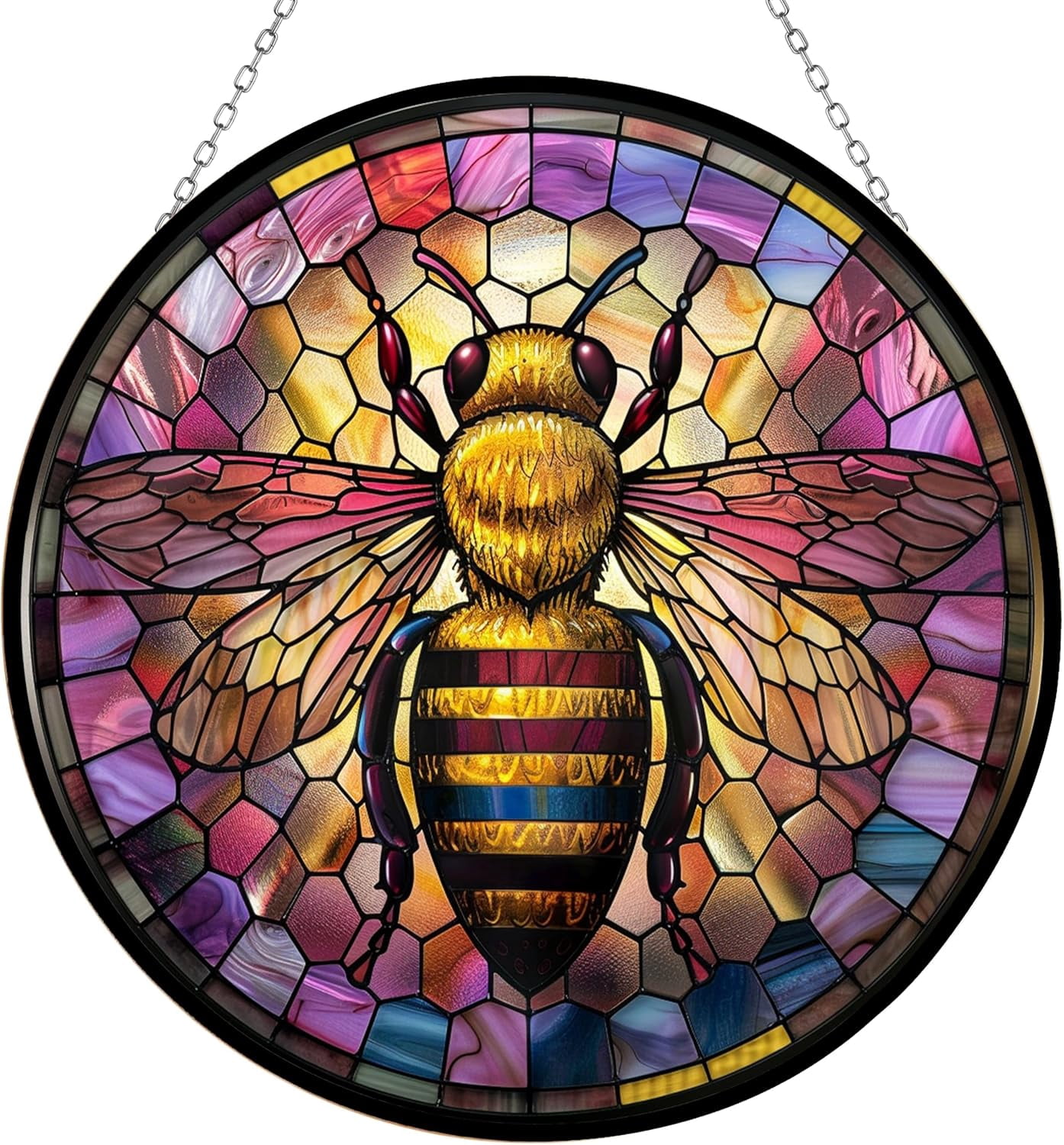 Queen Honey Bee Suncatcher Indoor/Outdoor Stained Glass Window Hanging ...