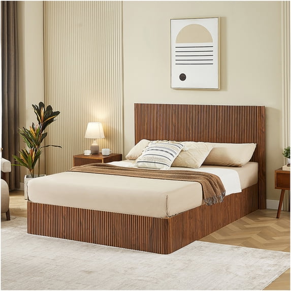 Queen Hydraulic Storage Bed Frame with Lift Up Base, Walnut Finish ...
