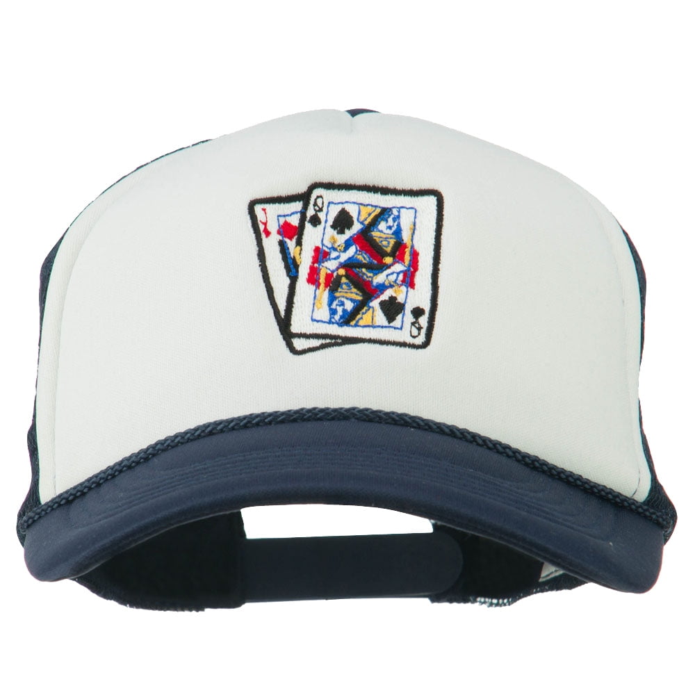 Queen Jack Card Embroidered Foam Mesh Cap - Navy White OSFM - Walmart.com