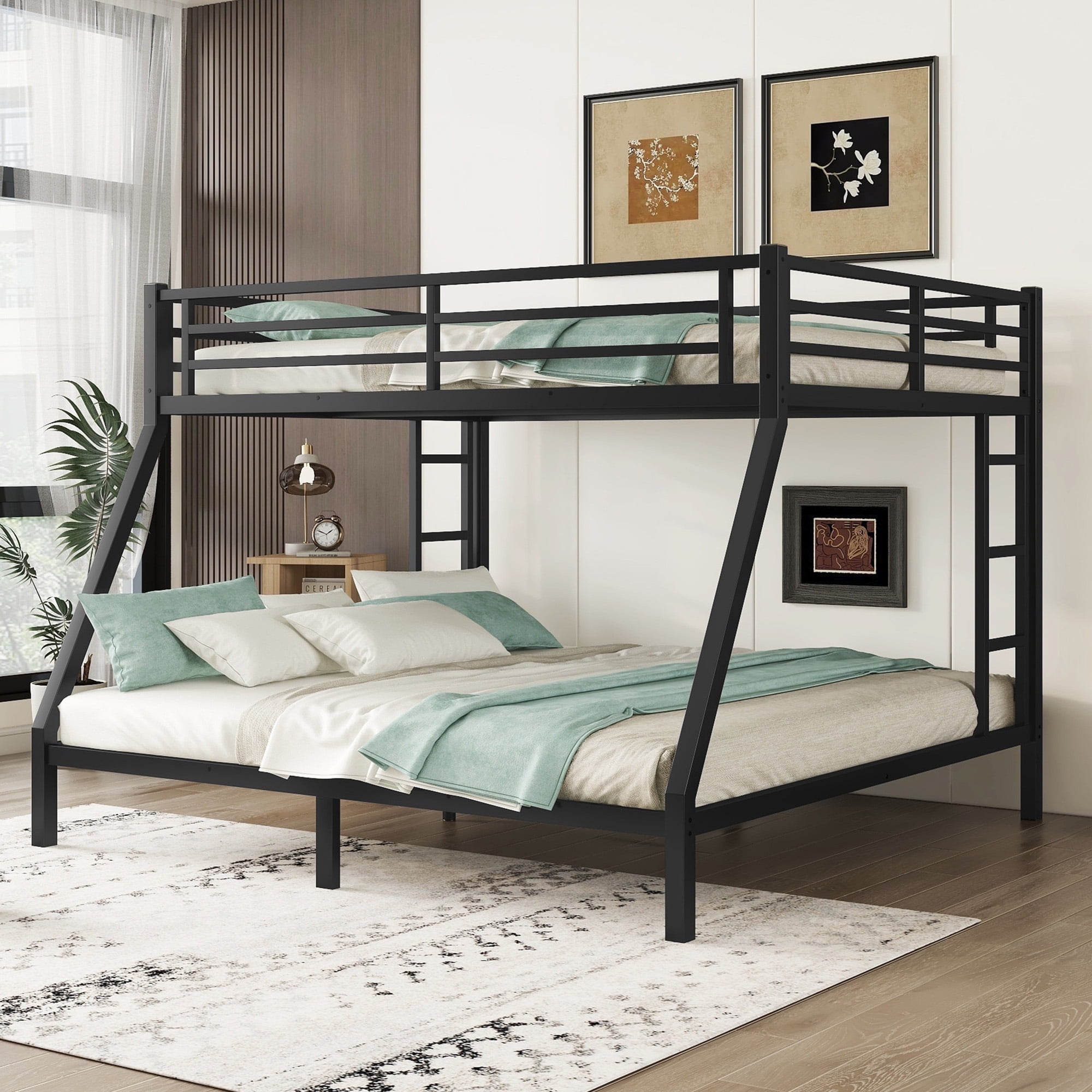 FIRSCOOK, Queen-over-King Metal Bunk Beds, RRK150, Black - Walmart.com