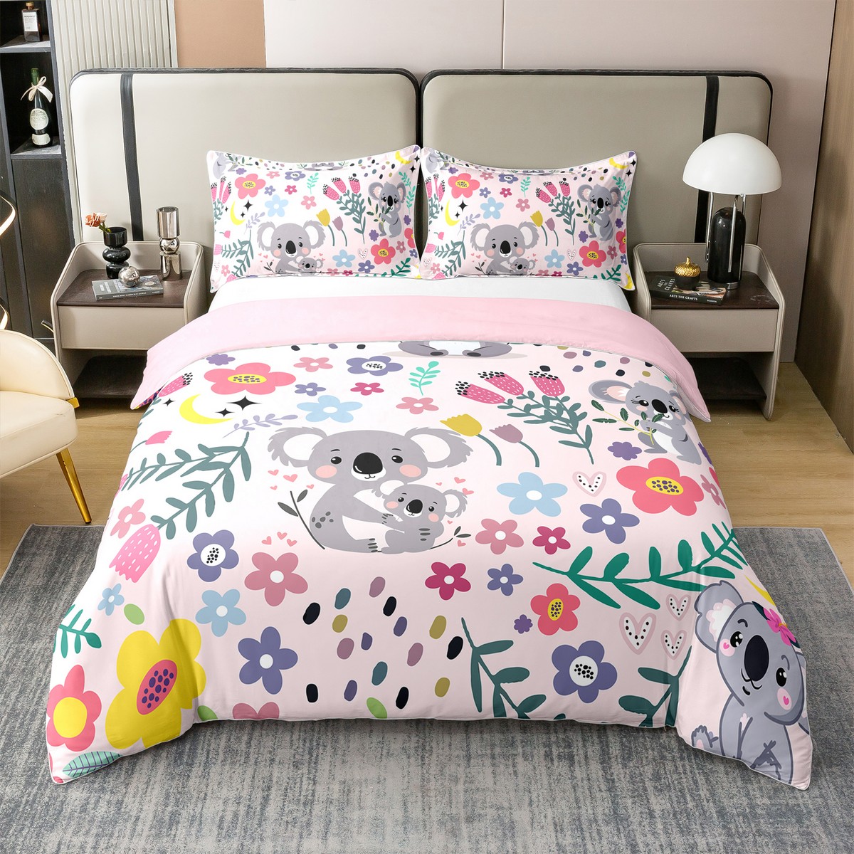 Queen Koala 100% Organic Cotton Duvet Cover for Girls,Cartoon Animal ...