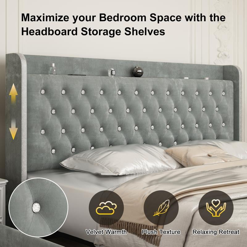 Queen LED Bed Frame with Galaxy Projector, Bluetooth Speakers, USB, 4 ...