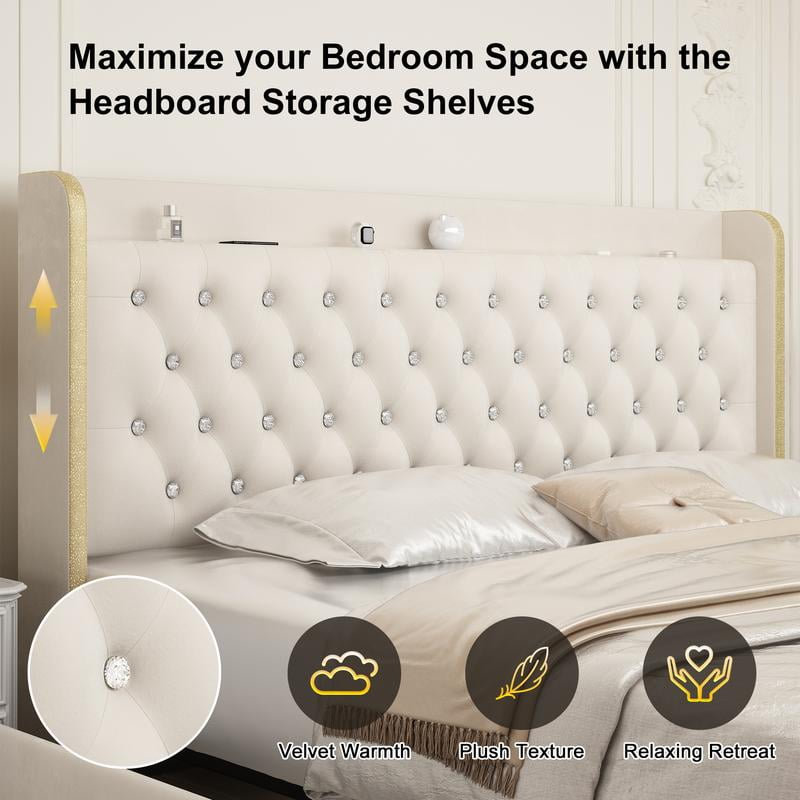 Queen LED Bed Frame with Galaxy Projector, Bluetooth Speakers, USB, 4 ...