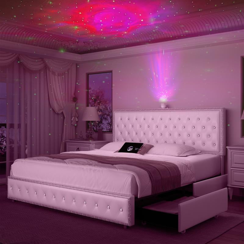Queen LED Bed Frame with Galaxy Projector, Bluetooth Speakers, USB ...