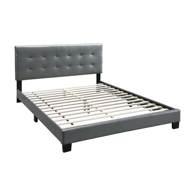 Queen Leatherette Bed with Checkered Tufted Headboard, Grey - Walmart.com