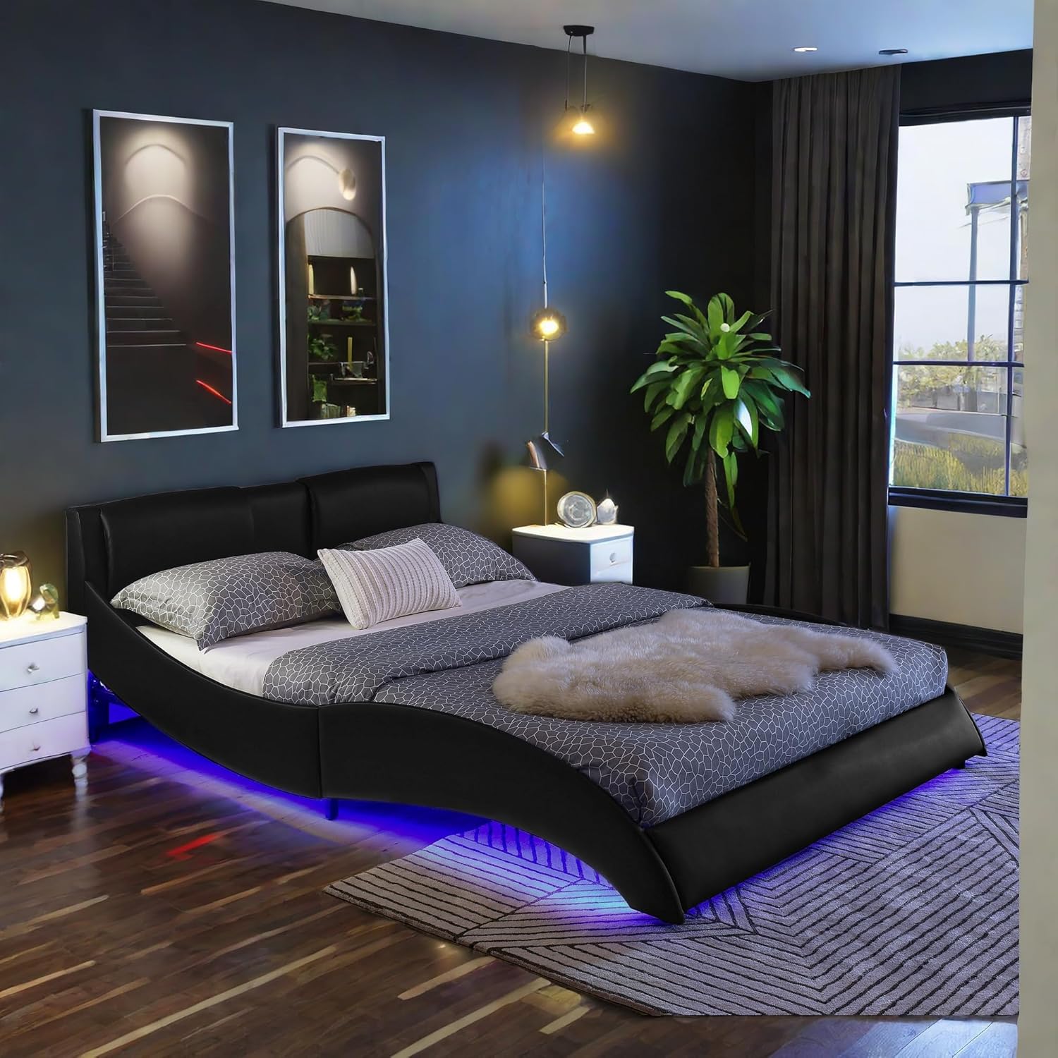 Queen Led Bed Frame, Bed Frame Queen Size with RGB LED Lights and ...