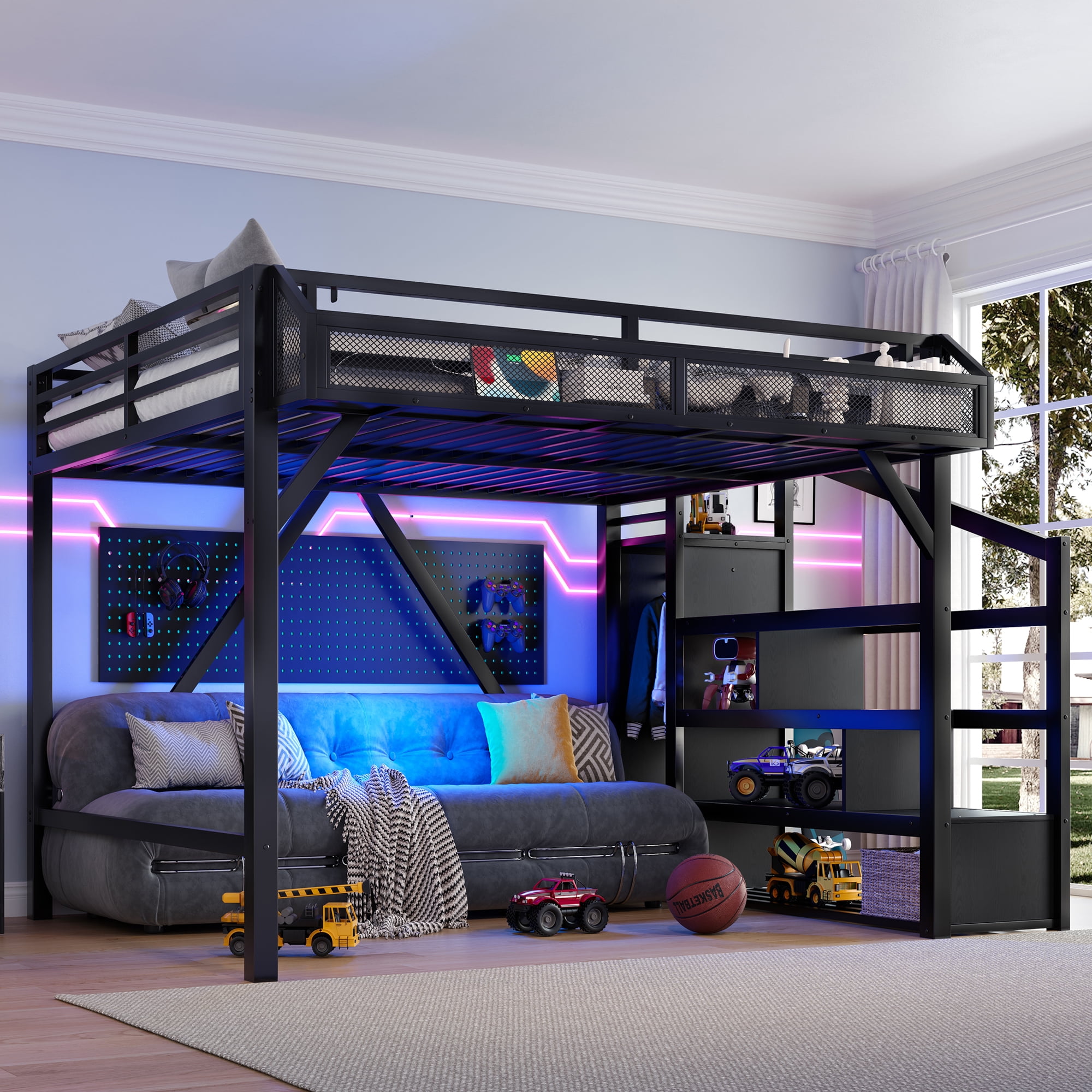 Queen Loft Bed with Storage Stairs, Shelves and Built-in Wardrobe ...