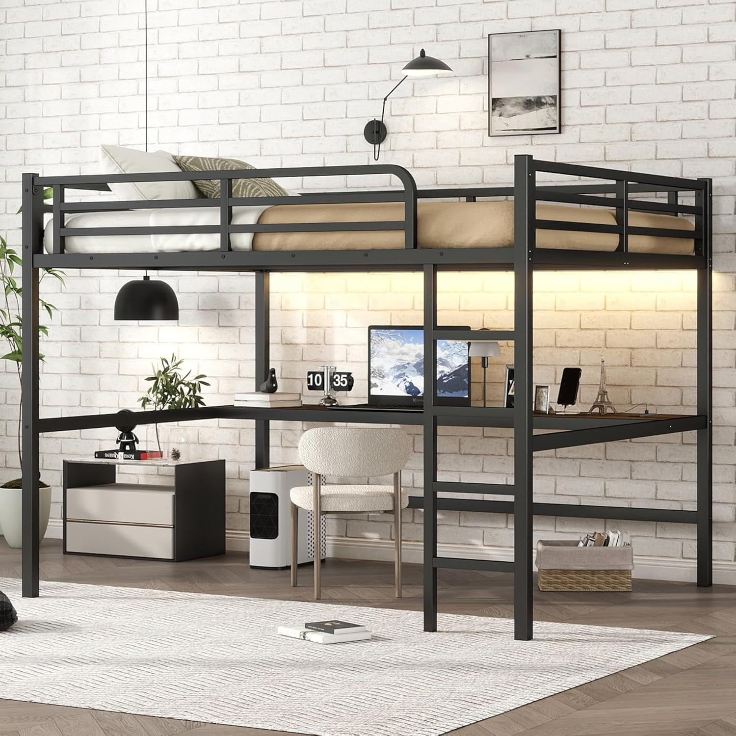 Queen Loft Bed with Desk - Metal Frame Workstation for Adults/Teens ...