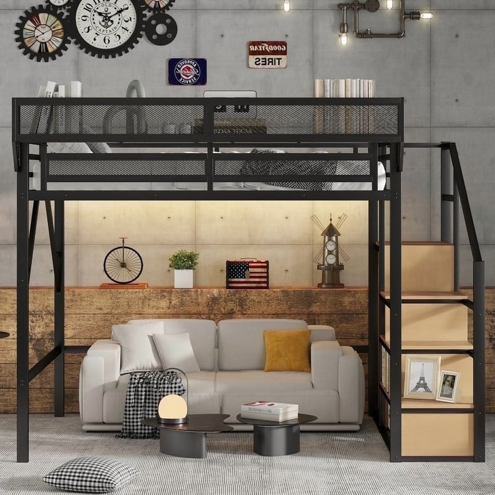 Duxelifin Queen Loft Bed with Storage Shelves, Wardrobe and Stairs ...