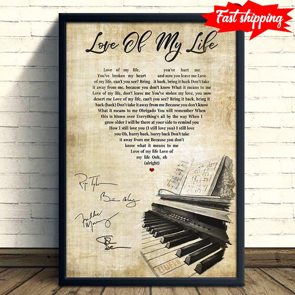Queen Love Of My Life Heart Typography With Signatures You've Hurt Me ...