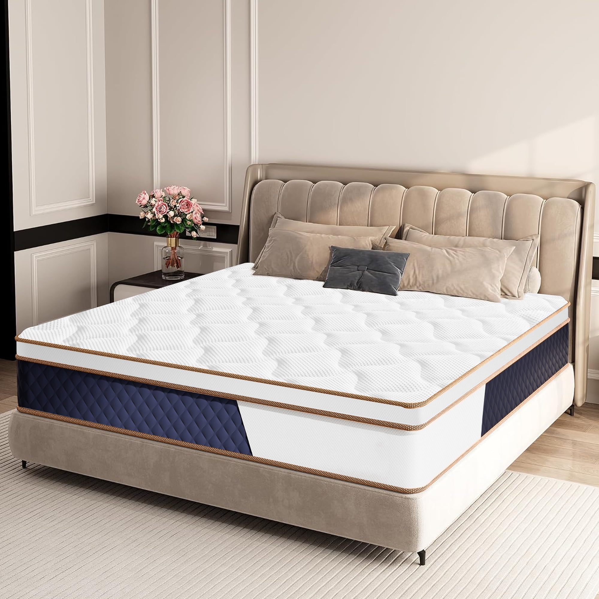 Queen Mattress, 10 Inch Pocket Spring and Memory Foam Mattress in a Box ...