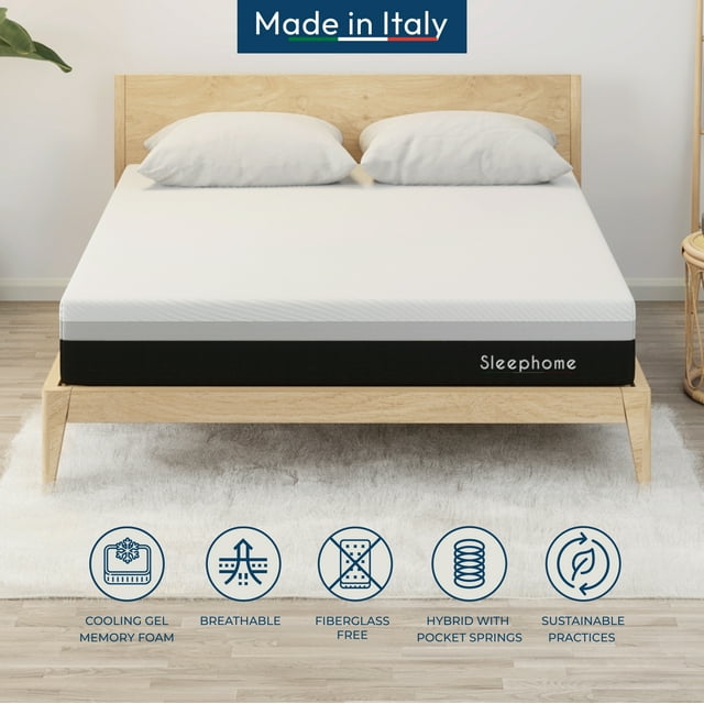 Queen Mattress, 12" Sleephome Hybrid Gel Memory Foam and Pocket ...