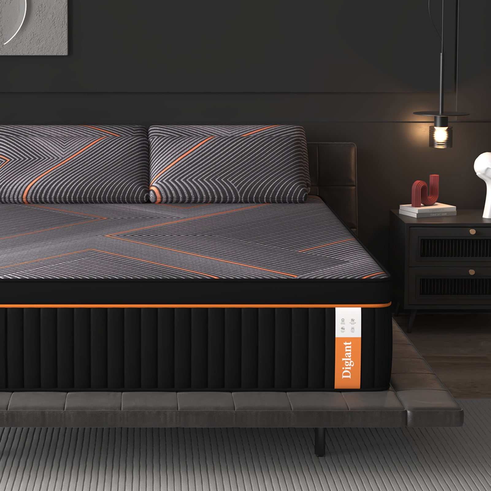 Queen Mattress, 14 Inch Plush Hybrid Mattress, Black Memory Foam with ...