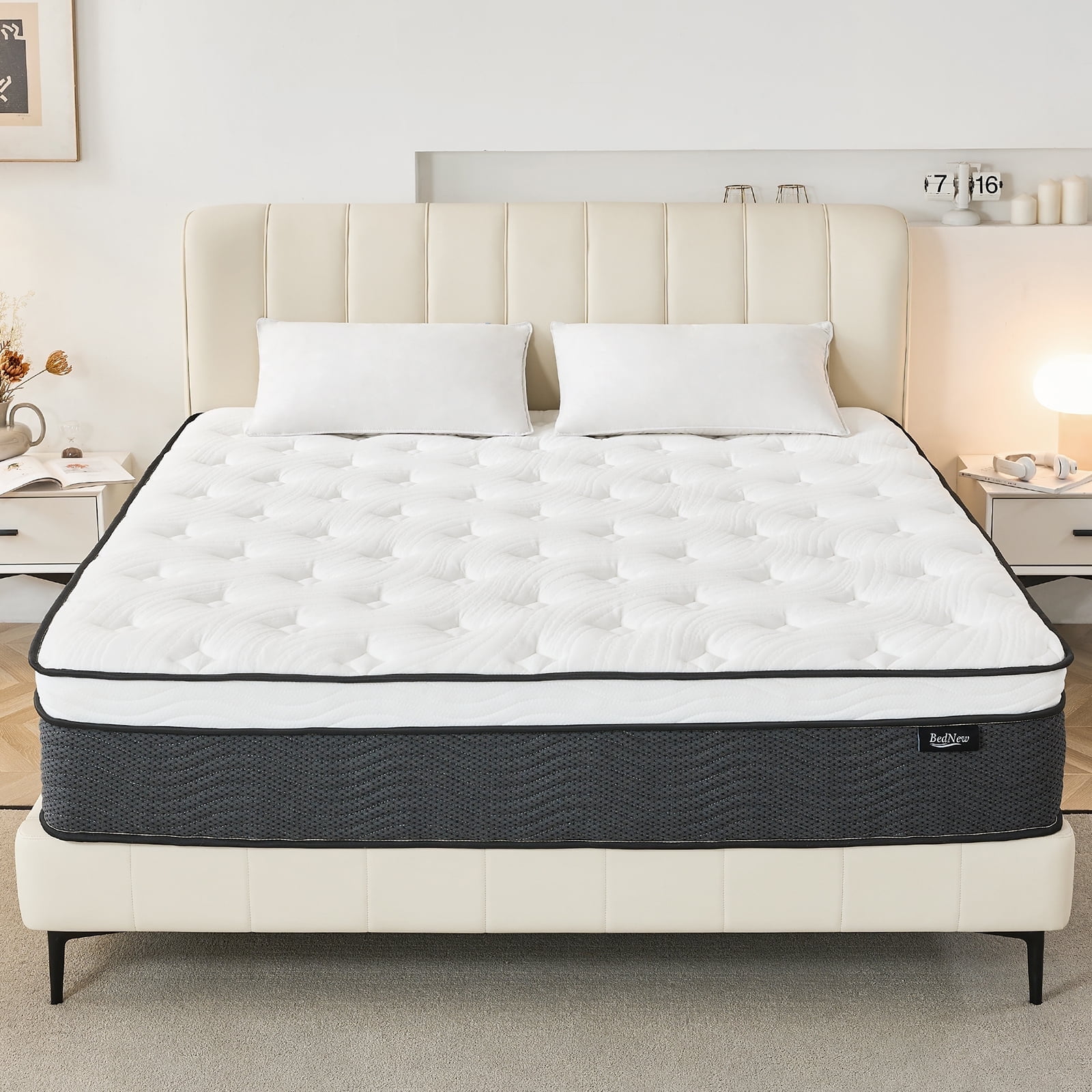 BedNew Queen 14 inch Hybrid Mattress with Memory Foam & Pocket Springs ...