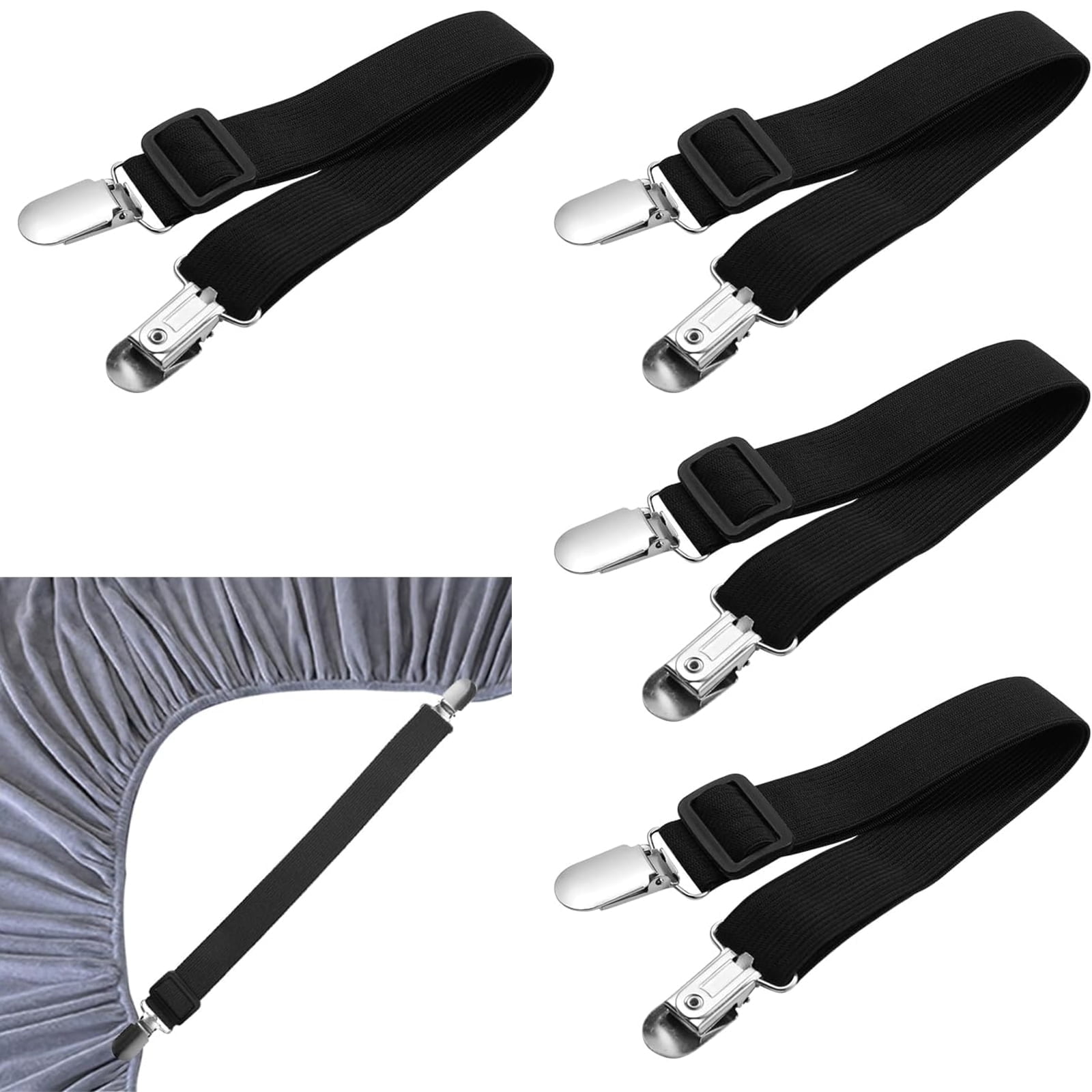 Adjustable Bed Sheet Holder Straps Set of 4, Homasen Triangle Elastic ...