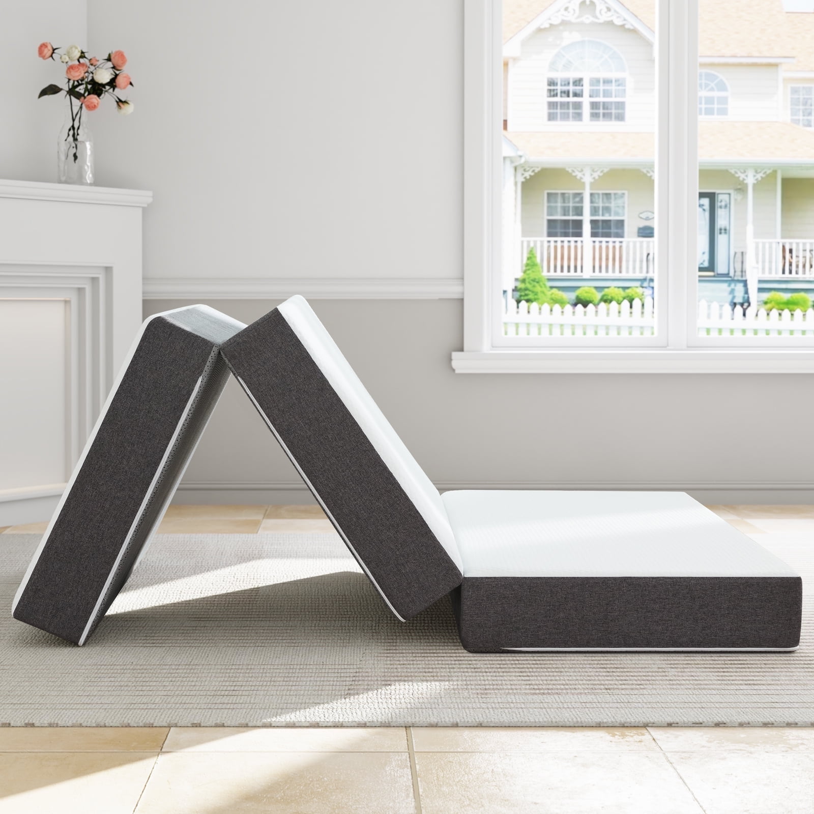 Queen Mattress, Lecuneey 4" Tri Fold Mattress Memory Foam Folding ...