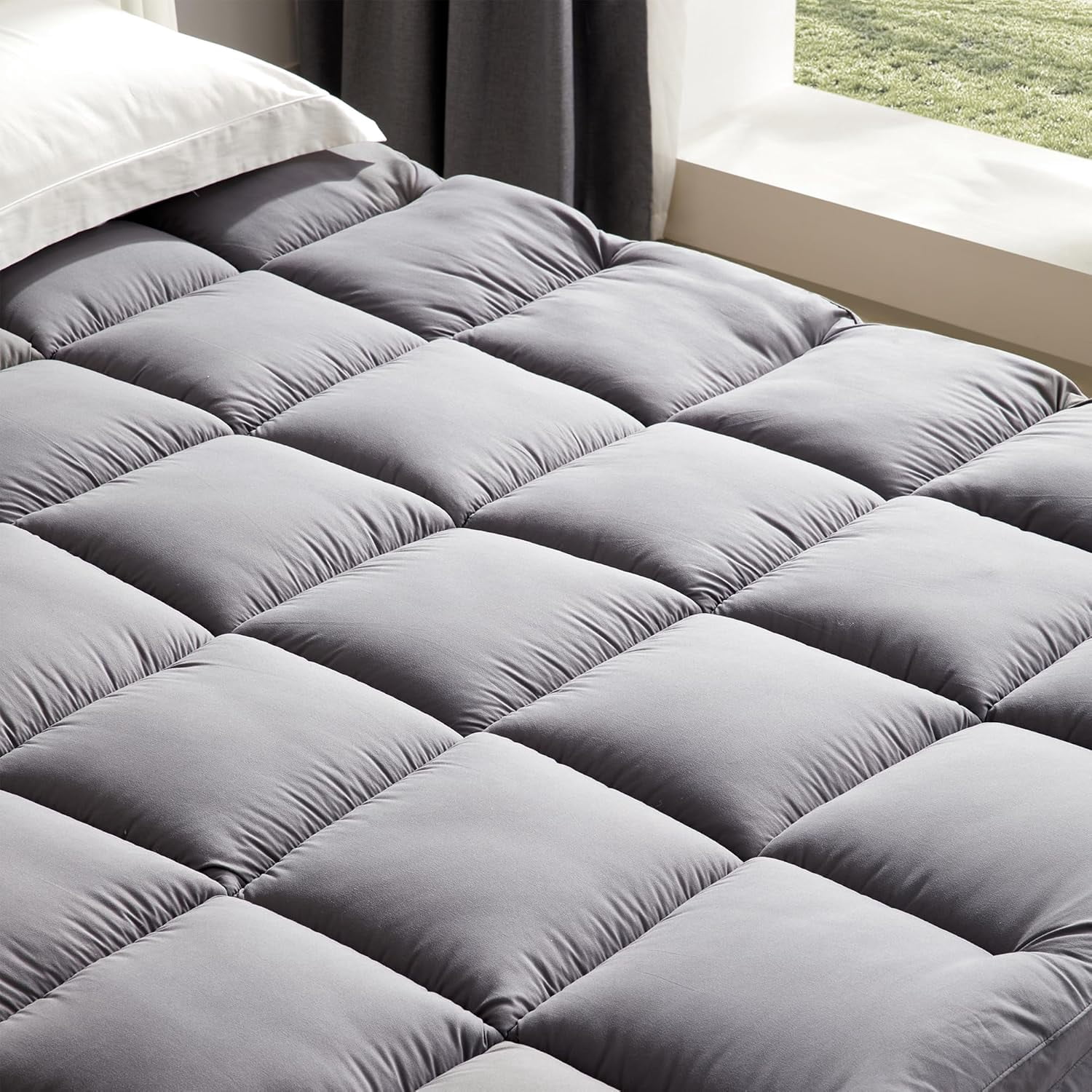 Queen Mattress Topper Pillow Top Mattress Cover Quilted Fitted Mattress ...