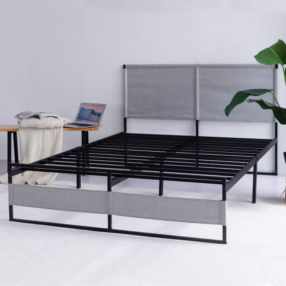 Queen Metal Bed Frame with Headboard and Storage, 14 Inch Platform Bed ...