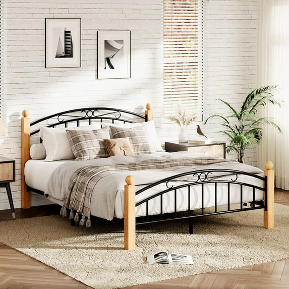 Queen Metal Bed Frame with Headboard and Footboard, Classic Platform ...